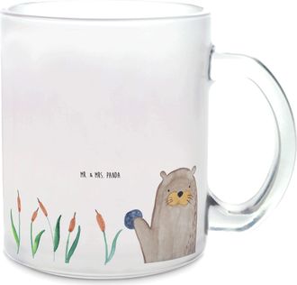 Mr. & Mrs. Panda Teetasse Otter Stein - Geschenk, Fischotter, Tasse mit Henkel, Seeotter, Teebecher, Teetasse aus Glas, Otter Seeotter See Otter