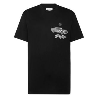 Philipp Plein Homme, Tops, Noir, Taille: 5XL Jersey T-shirt Round Neck SS Cars Racing
