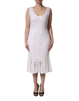 Dolce & Gabbana Womens White Floral Lace Sleeveless Midi Dress Viscose Nylon