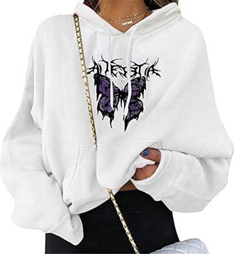 ORANDESIGNE Sweat à Capuche Femme Imprimé Papillon Hoodie Sport Sweatshirt Pullover Outwear Survêtement Décontracté Chaud Hiver Unisexe A Blanc XS