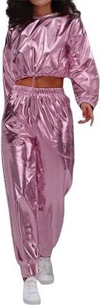 Generic 2026 Tenues de carnaval pour femme, manches longues, brillantes, m&eacute;tallis&eacute;es, hauts, sweatshirts, clubs, tenues de f&ecirc;te, tenue universitaire pour femm