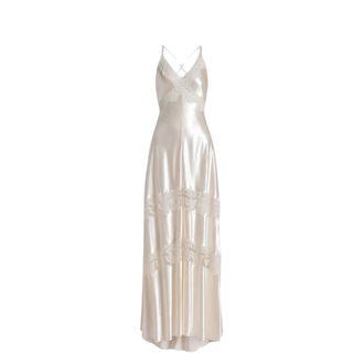Alberta Ferretti Femme, Robes, Beige, Taille: 38 FR Robe en satin avec empi&egrave;cements en dentelle