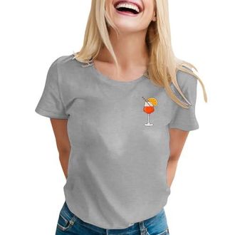 Generic T-shirt d&eacute;contract&eacute; pour femme avec col rond et imprim&eacute;, manches courtes, gris, XXL