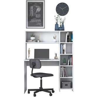 Asir Group LLC Asir Group Llc - Bureau droit scandinave blanc 80x40cm - &Eacute;tag&egrave;res int&eacute;gr&eacute;es 141,8cm - Panneaux m&eacute;lamin&eacute;s pour durabilit&eacute; - Design moderne