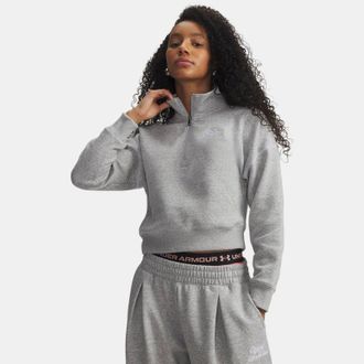 Under Armour Rival Fleece Script Oberteil mit.5-Zip f&uuml;r Damen Mod Grau Light Heather / Wei&szlig; XXL
