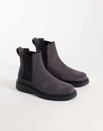 Calvin Klein bottines Chelsea de combat en daim gris violac&eacute;-Marron