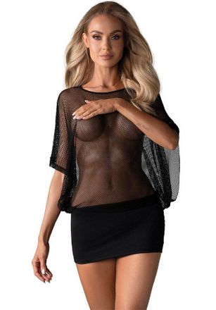 Obsessive Minikleid Mini Netz-Kleid mit String - schwarz (2-tlg) transparent