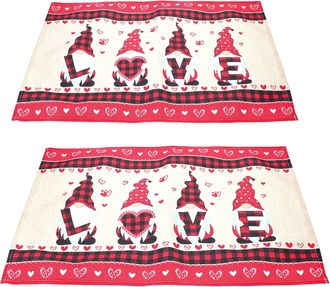 BESPORTBLE jojofuny 2 St&uuml;ck Abwaschbare Tischsets mit Wichtelmuster und Herzmotiv Baumwoll Platzsets f&uuml;r K&uuml;chentisch Esstisch und Couchtisch Dekorativ zum Valent