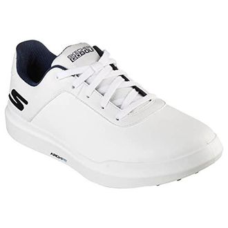 Skechers Homme Max Fairway 3 Arch Fit Chaussures de Golf sans Pointes Crampons, Blanc/Bleu Marine, 45 EU