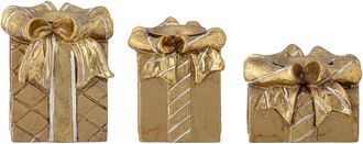 Bloomingville 3er Set Halia Kerzenhalter aus Polyresin in Form von kleinen P&auml;ckchen in der Farbe Gold