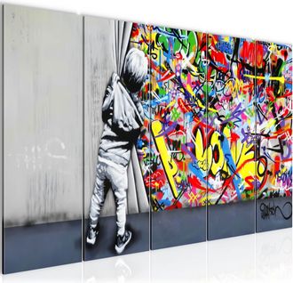 Runa Art Bild Junge hinter dem Vorhang Wandbilder auf Vlies Leinwand 5 Teilig Wanddekoration Loft Wohnzimmer 043556a