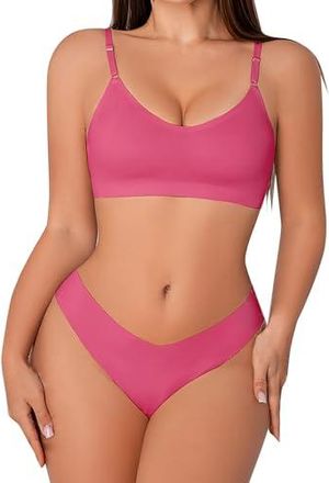 Generic Ensemble de lingerie 2 sans couture pour femme - Couverture compl&egrave;te - Soutien-gorge rembourr&eacute; et culotte - Short court en coton - Taille M, rose vif,