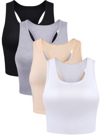 Boao 4 Stück Basic Crop Tank Tops Ärmelloses Racerback Crop Sport Baumwoll Top für Damen (Color Set 2, Medium)