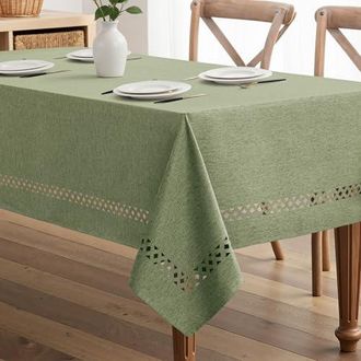Miulee Nappe en Imitation Lin de 140x180 cm rectangulaire imperm&eacute;able et Anti-Taches avec Un &eacute;l&eacute;gant Design ajour&eacute; adapt&eacute;e pour Les Tables de Salle &agrave; Manger 
