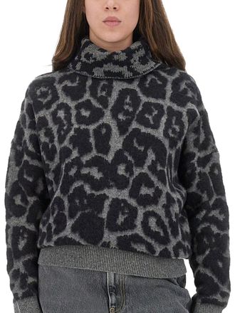 Stella McCartney Virgin Wool and Alpaca Leopard Print Sweater - Black