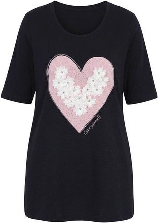 Miamoda T-Shirt T-Shirt A-Linie Herz mit 3D-Bl&uuml;ten und Glitzer