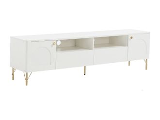 Vente-Unique TV-M&ouml;bel mit 2 T&uuml;ren, 2 Schubladen und 2 F&auml;chern - Wei&szlig; & Gold - ALOBARA