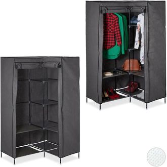 Relaxdays Lot de 2 armoire dangle, 8 &eacute;tages, 2 tringles, syst&egrave;me dembo&icirc;tage, portes, 169x100x83cm, armoire en tissu, noir
