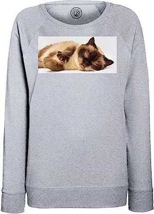 Fabulous Sweatshirt Femme Gris Chaton Siamois Poil Long Endormis Mignon Relax Chill Chat