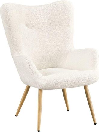 Yaheetech Fauteuil de Salon avec Repose-pieds en Tissu Bouclette Fauteuil &agrave; Oreilles Design El&eacute;gant Pieds Dor&eacute;s en M&eacute;tal pour Chambre Bureau Blanc - Yaheetech