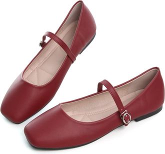 Hee Grand Frauen Square Toe Mary Jane Schuhe Niedliche Bow-Knot Ballettschuhe Solide Slip-On Flats Kleid Schuhe, 484 - Rot, 39 EU