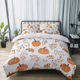 Generic Sommer-Bettwäsche-Sets Cartoon Halloween Kürbis Thema, Reversibel Bettbezug 135 x 200 cm mit 2 Kissenbezügen für Erwachsene Jungen und Mädchen Schlafz