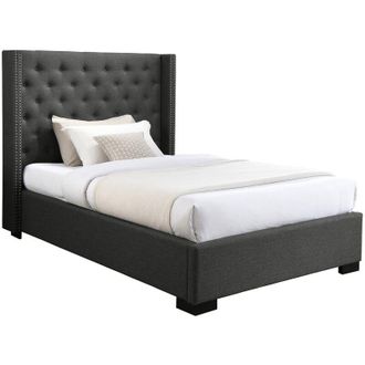 Vente-Unique Vente-unique - Lit 120 x 200 cm avec t&ecirc;te de lit capitonn&eacute;e - Tissu - Gris - massimo