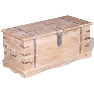 vidaXL Vidaxl - Coffre de rangement en bois dacacia massif 90x40x40 cm - Finition blanche bross&eacute;e - Avec poign&eacute;es lat&eacute;rales et verrou