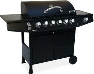 Sweeek Alices Garden - Barbecue gaz - Treville - Barbecue 7 br&ucirc;leurs dont 1 feu lat&eacute;ral noir. avec thermom&egrave;tre