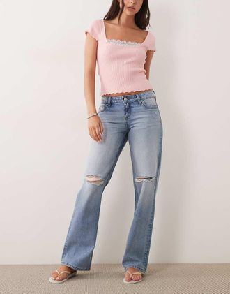 Cotton On Straight Jeans in Gemini Blue mit Taschen und niedrigem Bund-Blau