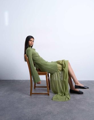 Topshop Robe en maille avec jupe longue - Olive-Vert