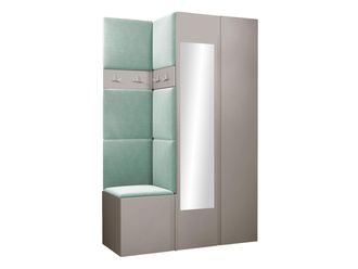 Mirjan24 Garderoben-Set Monati XXVI, Kleiderschrank mit Spiegel, Schuhschrank, 4 Doppelhaken, Kleiderhakenbrett, Gepolstertes Paneel/Wandpaneel, Flurgarderobe 