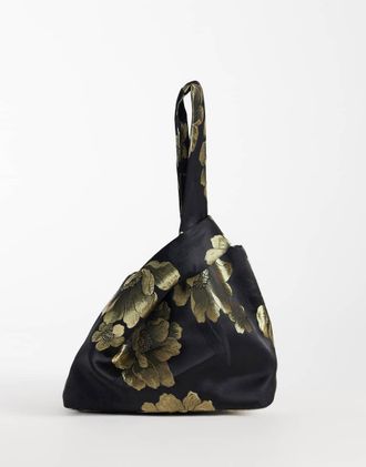 Asos pochette jacquard souple &agrave; passant en noir et dor&eacute;