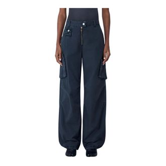 Ganni Femme, Pantalons, Gris, Taille: 38 FR Pantalon cargo en coton avec poches multiples