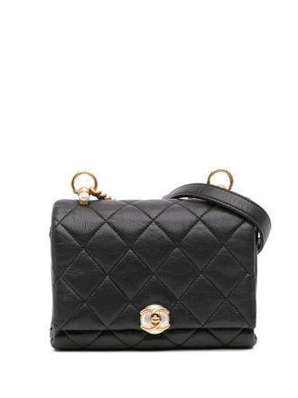 Chanel sac à bandoulière Accordion Flap en cuir de veau matelassé à perles (2019) - Noir