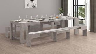 Dmora Bank Torquato, Set mit 2 Sitzgelegenheiten für den Esstisch, ausziehbare Bänke, 290x25x45 cm, Grau