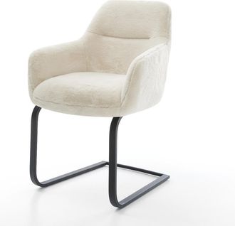 DELIFE Freischwinger Pejo-Flex Pl&uuml;sch Creme-Wei&szlig; Freischwinger flach Schwarz Taschenfederkern, Esszimmerst&uuml;hle