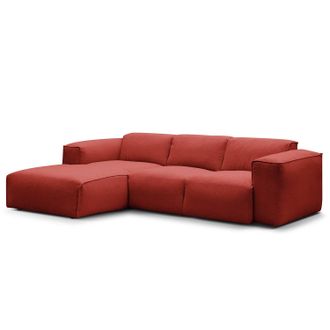 Studio Copenhagen home24 Ecksofa 3-Sitzer mit Longchair Rot/Karminrot Webstoff Saia 251cm Longchair davorstehend links Modern