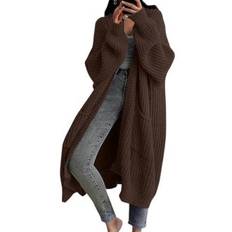 Generic Cardigan long surdimensionn&eacute; pour femme, l&eacute;ger avec poche pour lautomne et lhiver, caf&eacute;, 5XL