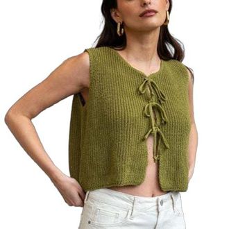 Generic Cardigan d&eacute;t&eacute; 2024 sans manches &agrave; lacets au crochet pour femme, coupe d&eacute;contract&eacute;e, noir, taille L pour un usage quotidien, le travail et les vacances