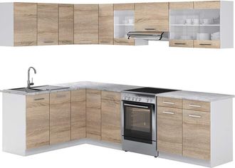 Vicco Eckk&uuml;che Rick, K&uuml;chenzeile in L-Form, Wei&szlig;/Sonoma, 267 x 167 cm, AP Marmor