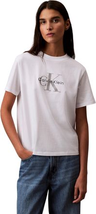 Calvin Klein Damen T-Shirt Kurzarm Hero Classic Monologo Tee mit Rundhalsausschnitt, Weiß (Brilliant White), S