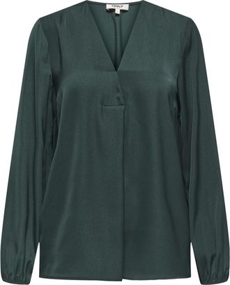 Only Damen Onllucy Life Ls Satin V-Neck Top WVN, Pine Grove, XXL