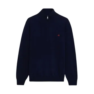 Brooks Brothers Homme, Pulls, Bleu, Taille: L Pull en laine dagneau &agrave; demi-zip avec logo