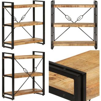 vidaXL Vidaxl - B&uuml;cherregal 3 F&auml;cher 77x30x80 cm Massivholz Mango und Eisen - Buche Regal - Holzm&ouml;bel - Mangoholz Regal - B&uuml;cherstand - Wohnzimmerschr&auml;nke