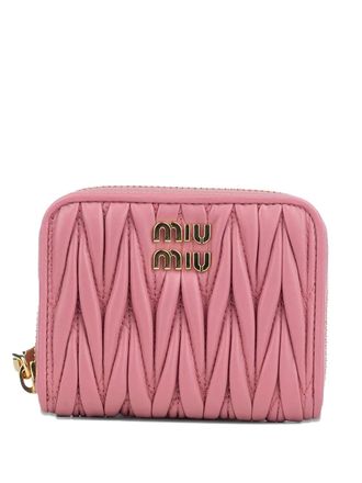 Miu Miu portefeuille zippé matelassé à plaque logo - Rose