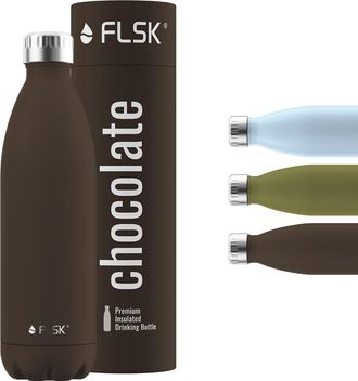 FLSK Trinkflasche - Premium Edelstahl Thermosflasche - 100 % auslaufsicher & kohlens&auml;uregeeignet - h&auml;lt 24 h kalt & 18 h hei&szlig; - BPA-frei (chocolate, 1000 m