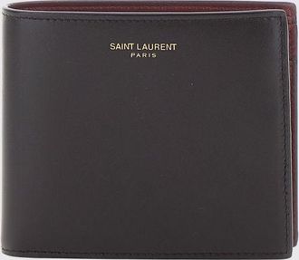 Saint Laurent Portefeuille &agrave; deux volets en cuir de veau lisse avec logo