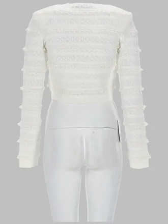 Self Portrait Openwork Rhinestone Cardigan - White