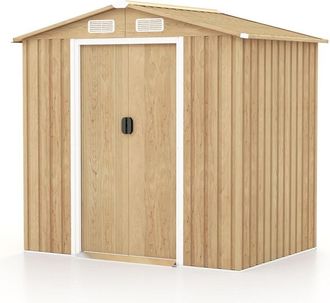 Costway Ger&auml;tehaus Metall, Ger&auml;teschuppen abschlie&szlig;bar, Gartenhaus mit 4 Luftschlitzen & Schiebet&uuml;r & Rampe, Garten Schuppen Outdoor, Metallschuppen